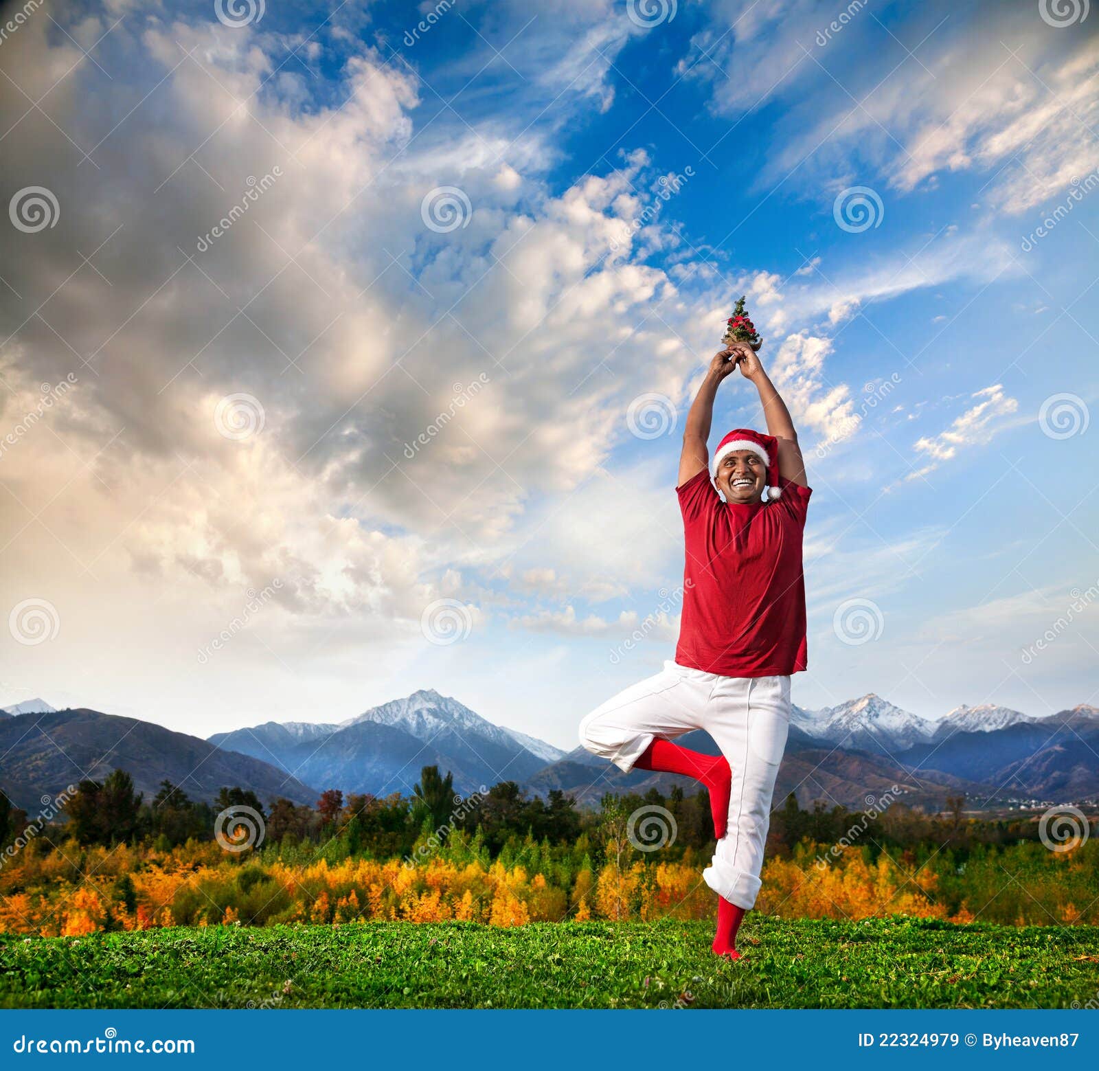 Christmas yoga tree pose stock image. Image of celebration - 22324979