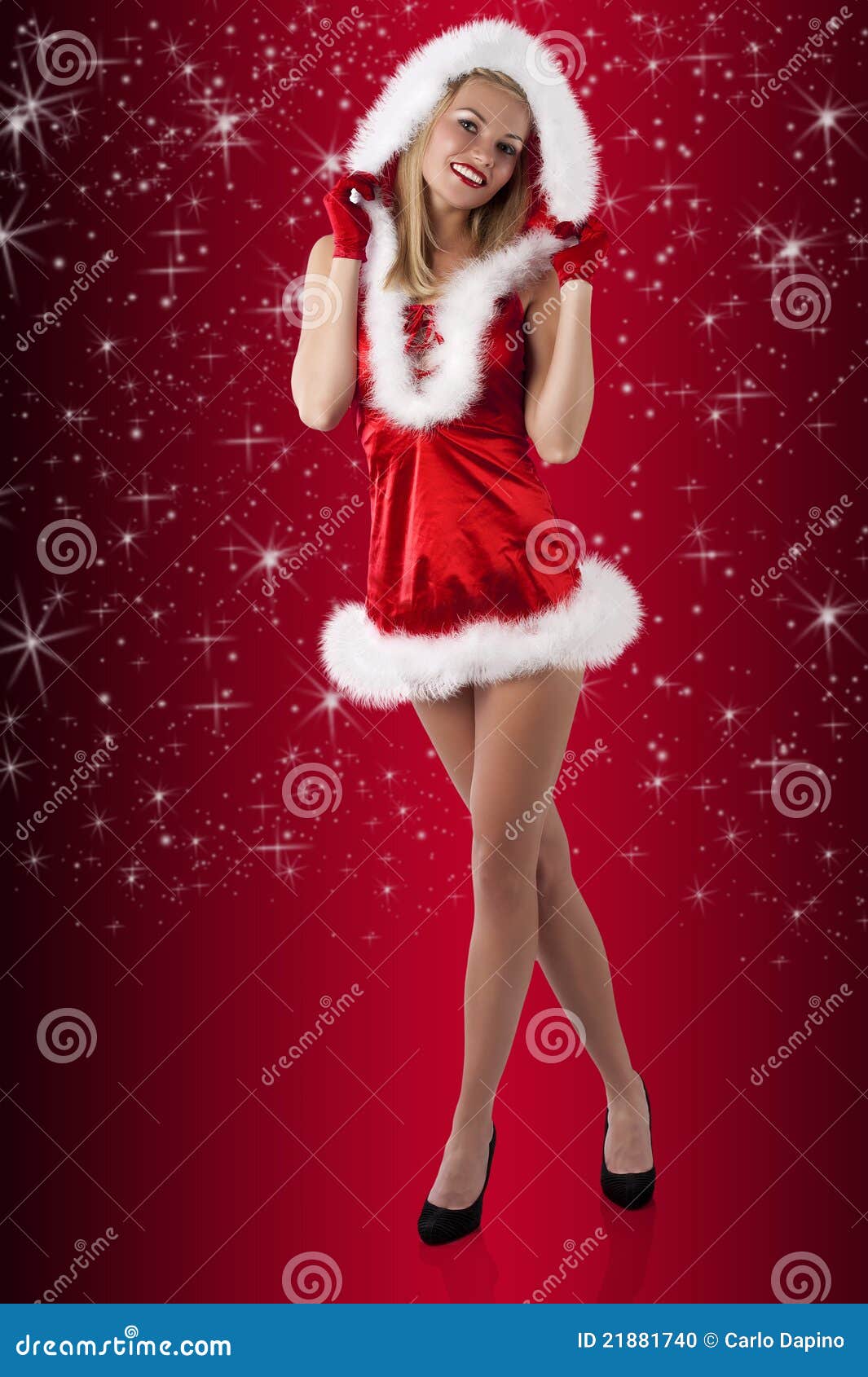 Christmas Young Woman Dressed in Red Stock Photo - Image of costume ...