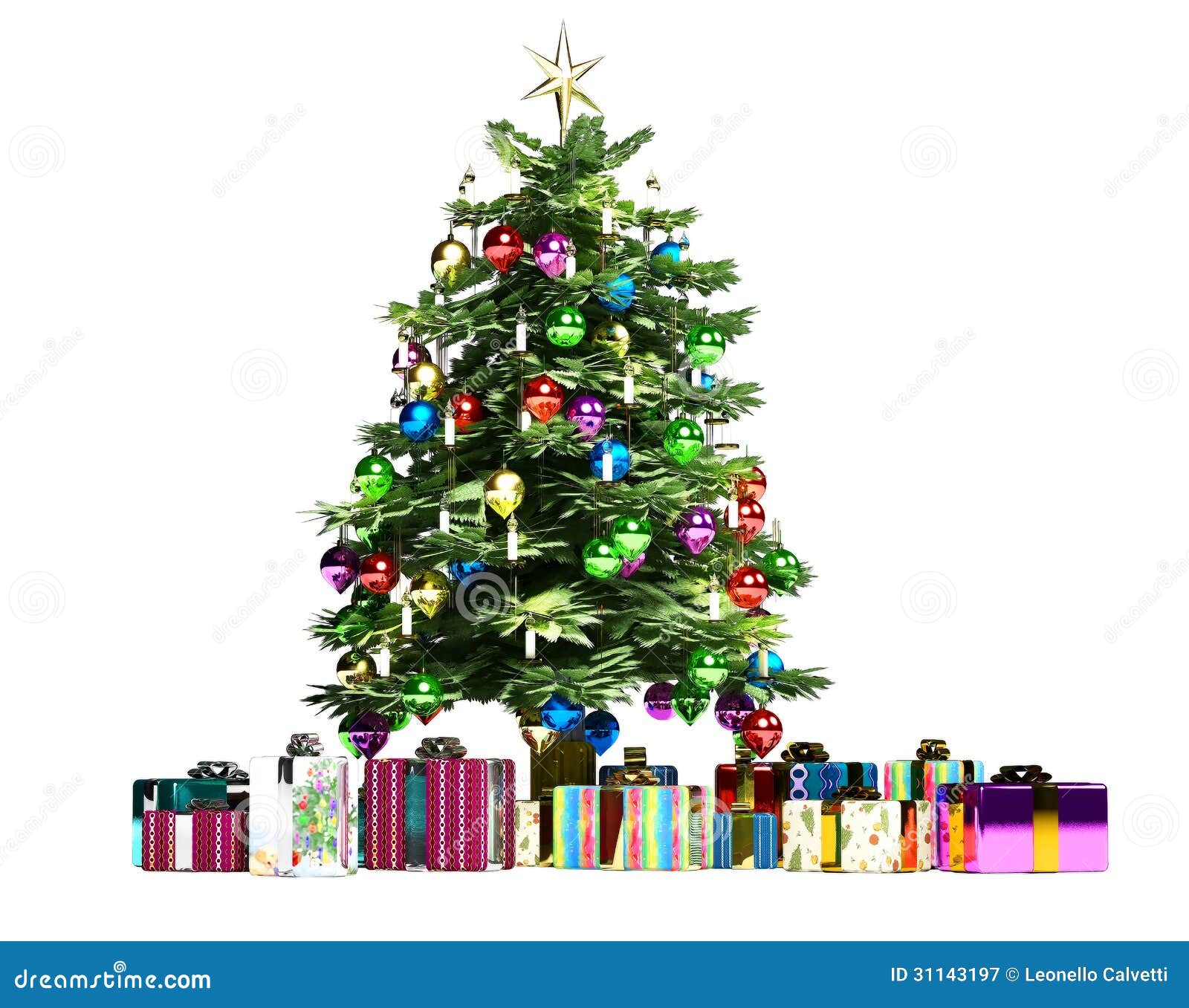 Christmass Tree with Several Gifts. Side View Stock Illustration ...