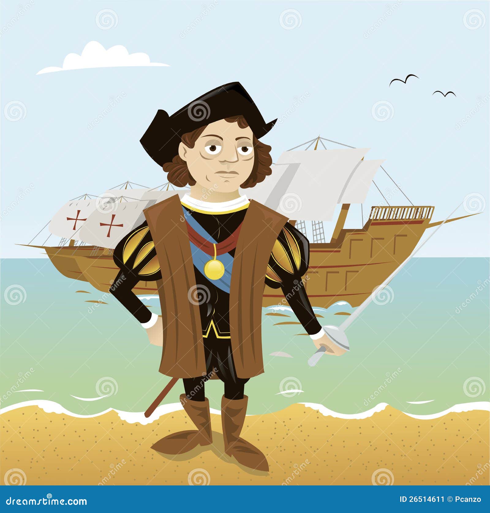 Christopher Columbus With Compass Character Vector Illustration ...