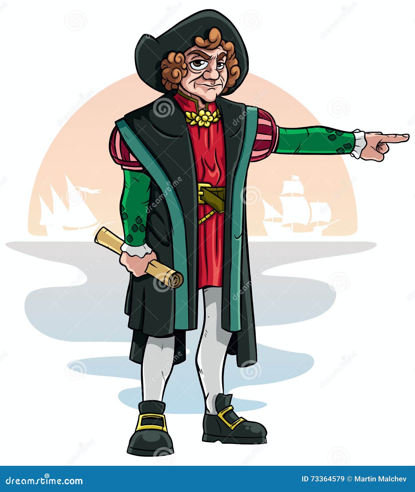 Christopher Columbus With Telescope In Caravela Cartoon Vector ... Christopher Columbus With Telescope In Caravela Cartoon Vector ...