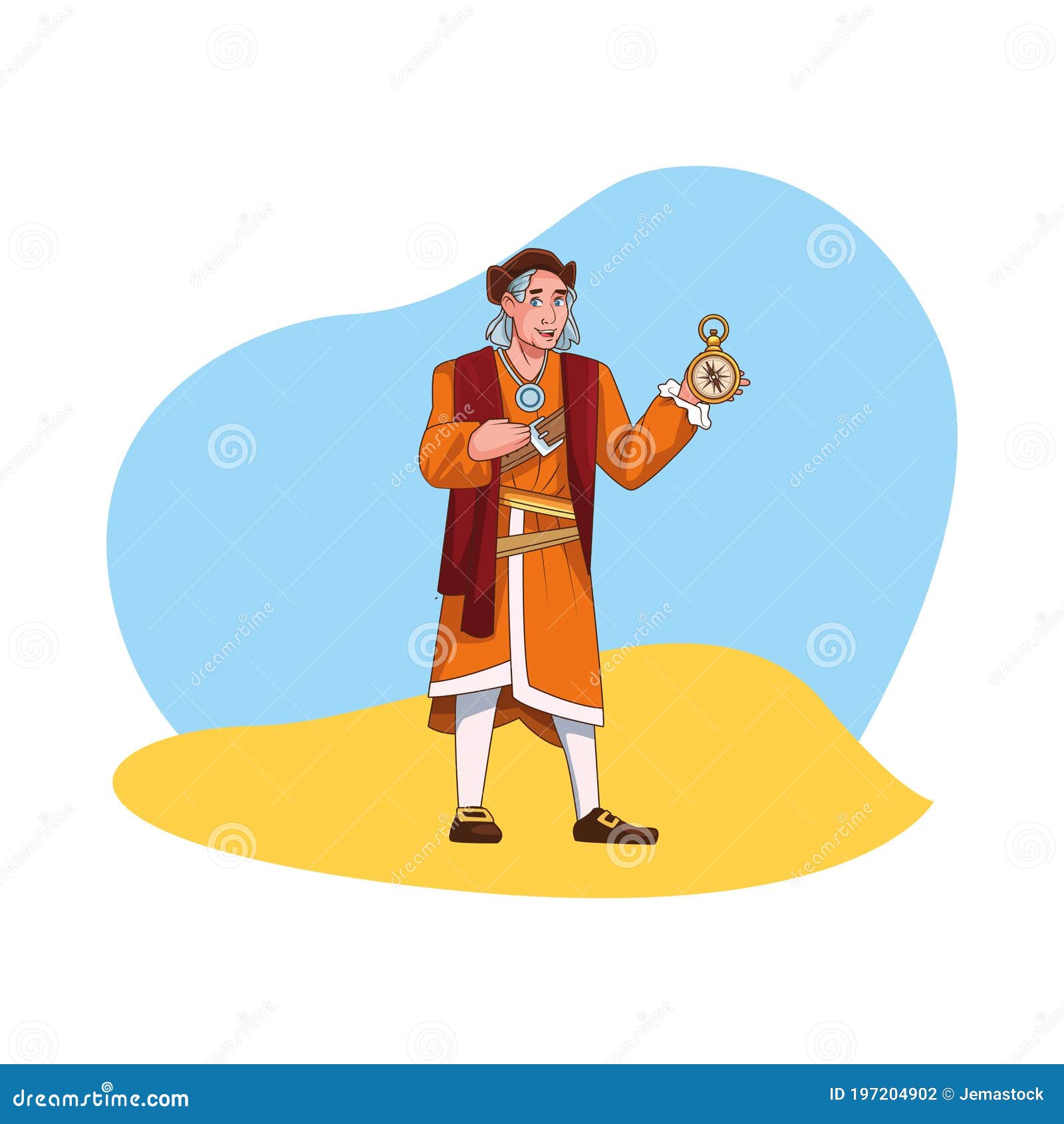 Christopher Columbus With Compass Character Vector Illustration ...