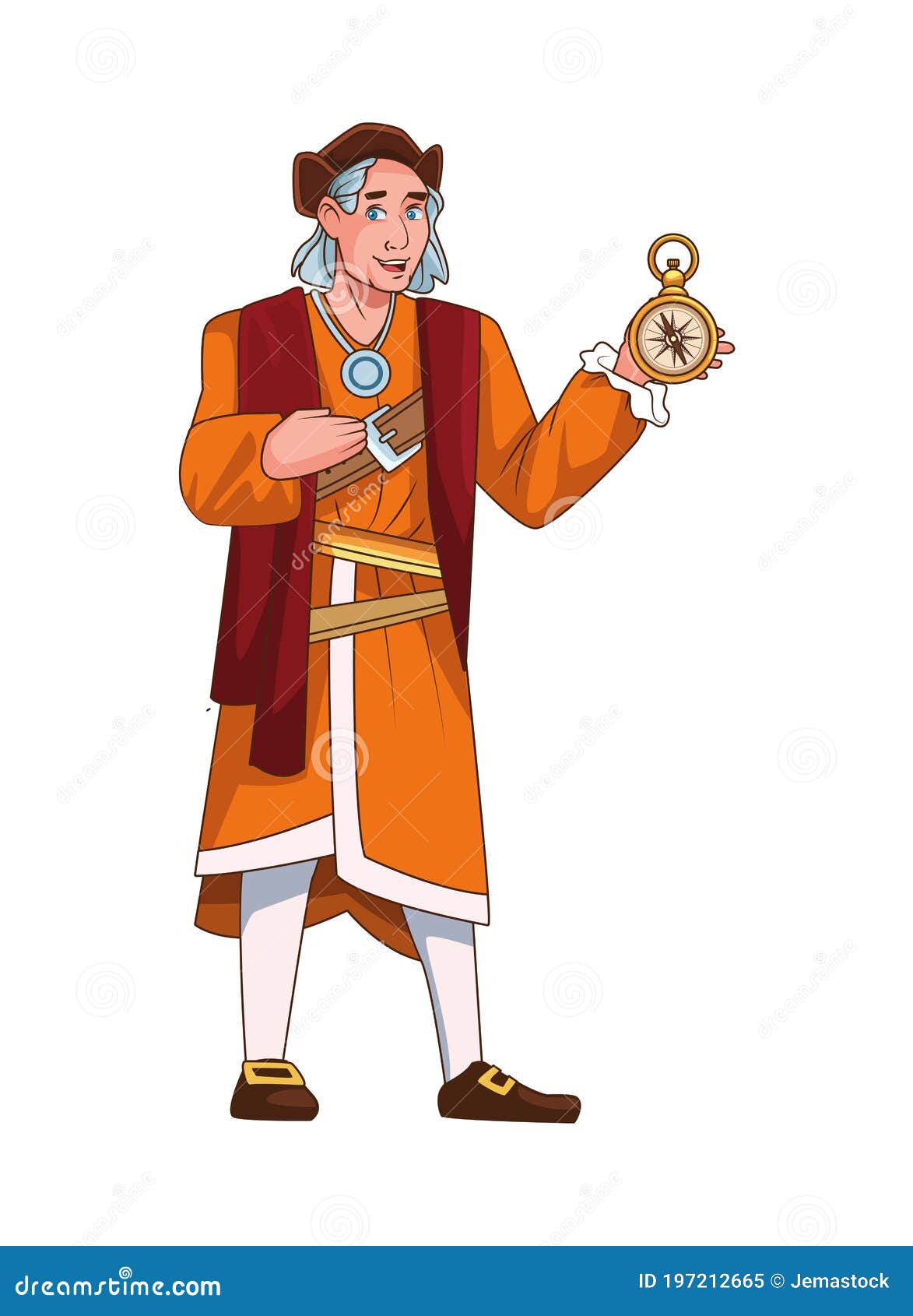 Christopher Columbus With Compass Character Cartoon Vector ...