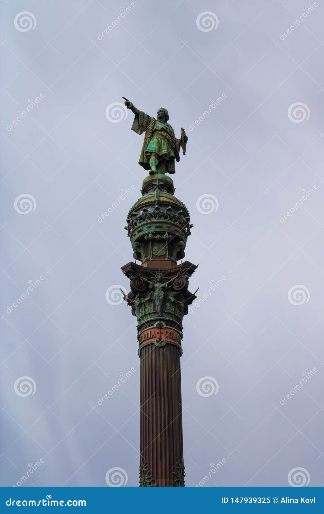 Christopher Columbus Monument in Barcelona with the Gray Sky on the ...