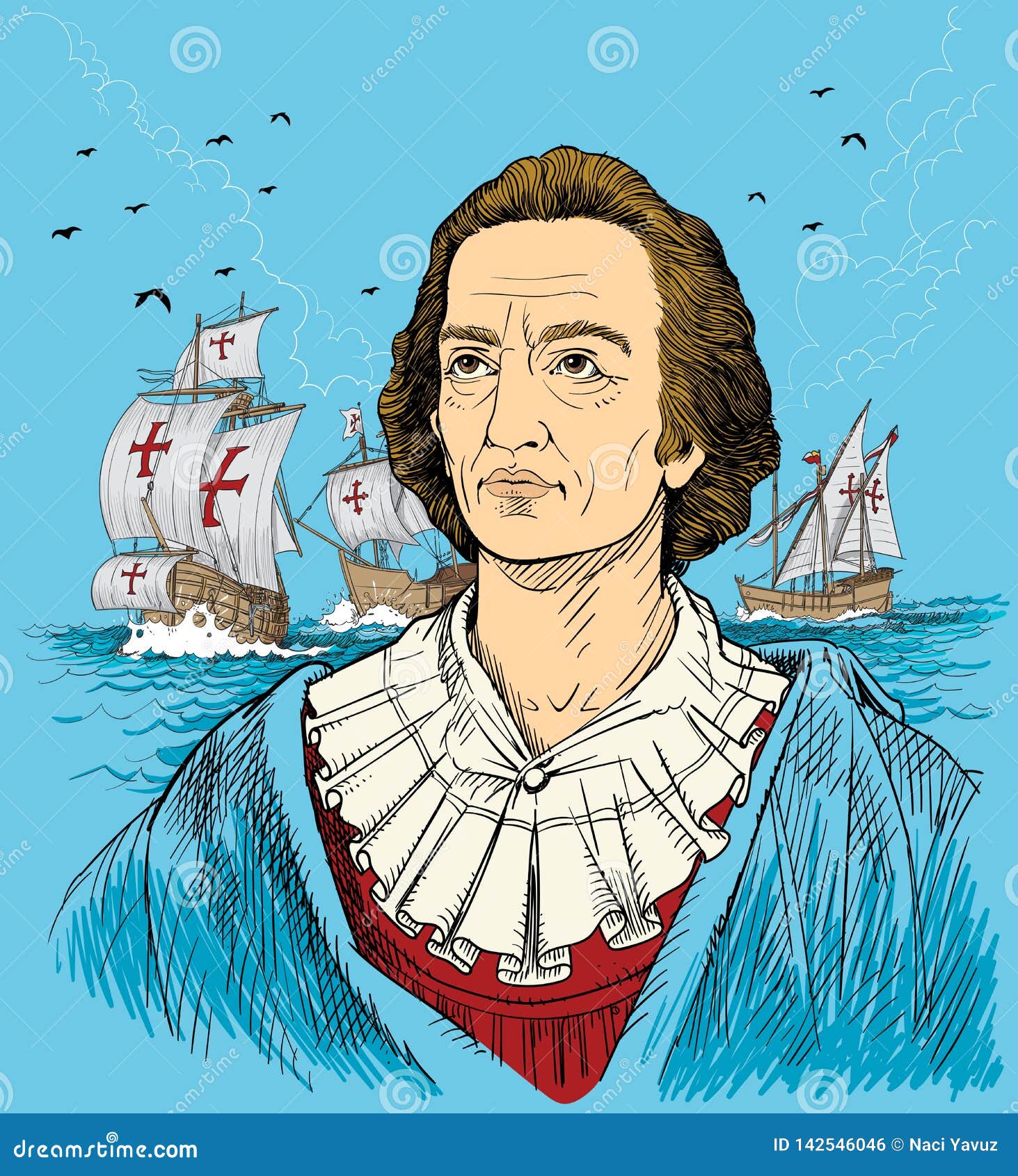 Christopher Columbus Portrait in Line Art Illustration Stock Vector ... Christopher Columbus Portrait in Line Art Illustration Stock Vector ...