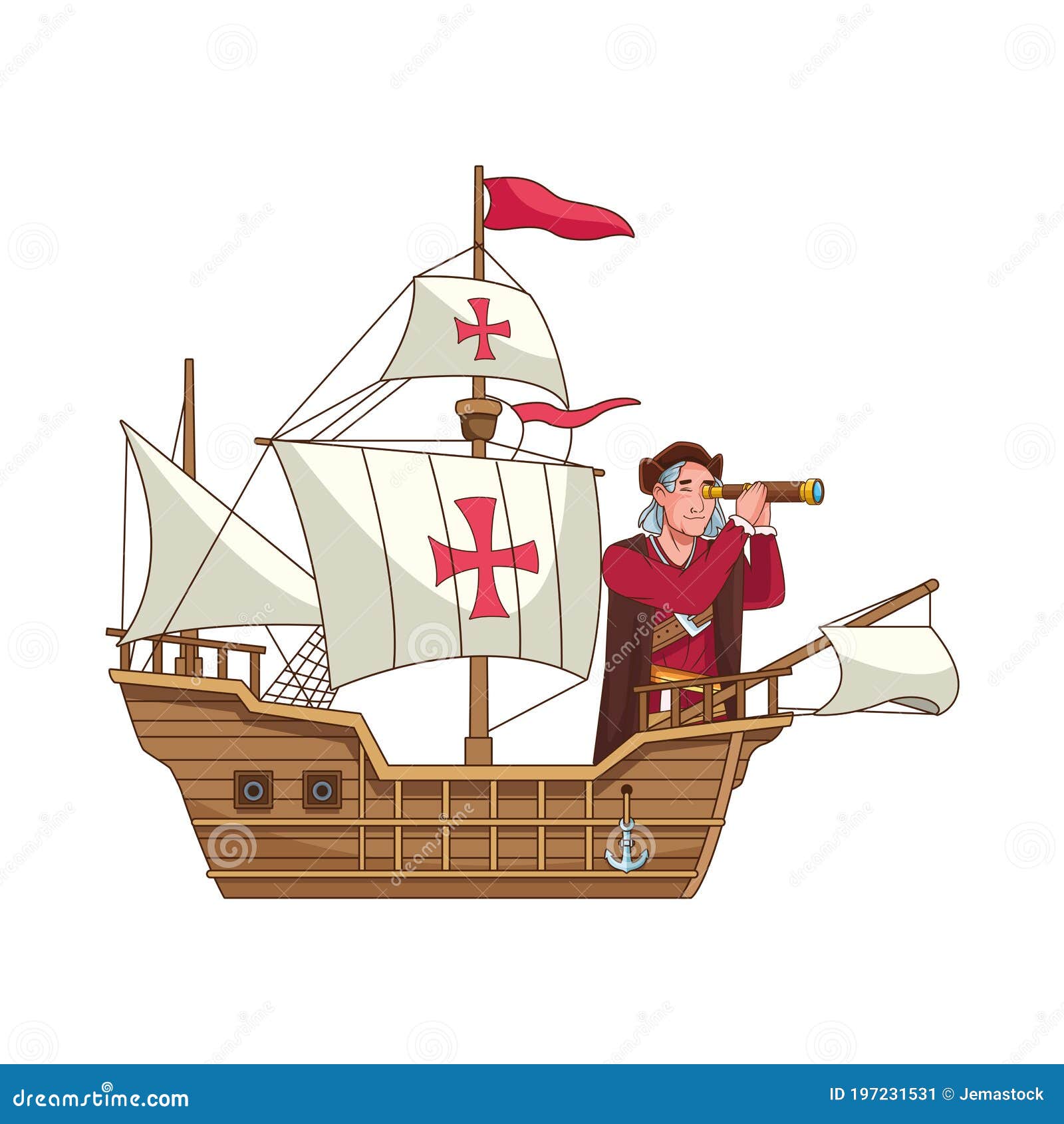 Christopher Columbus with Telescope in Caravela Stock Vector ...