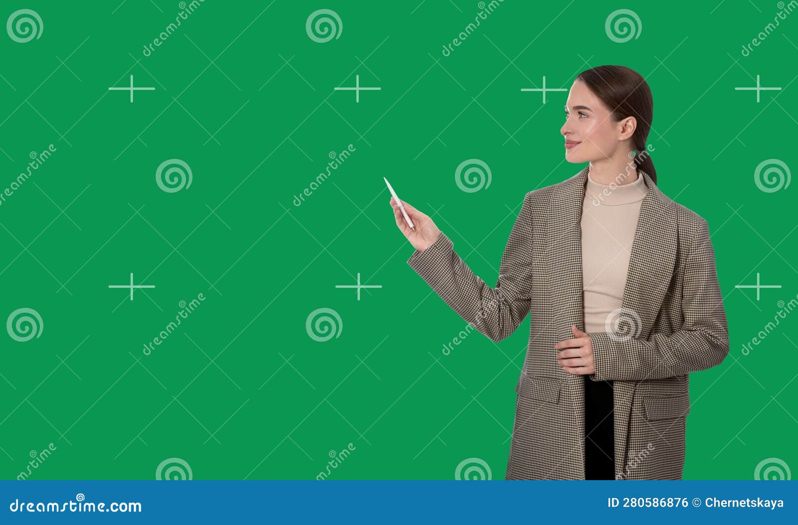 Chroma Key Compositing. Broadcaster Against Green Screen Stock Photo ...