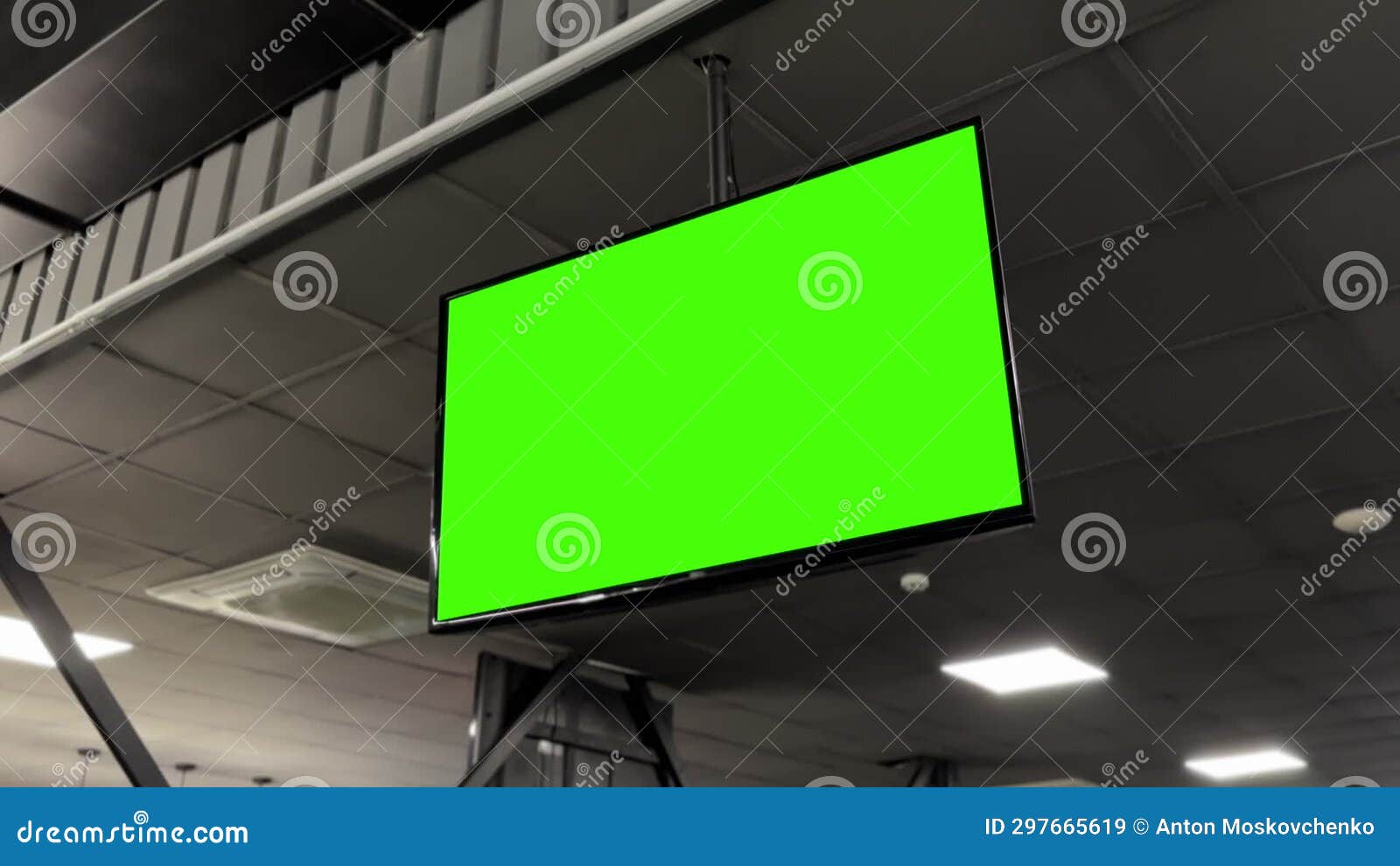 Chromakey Green Screen on a Flat-screen TV, Ceiling-mounted in a Gym ...