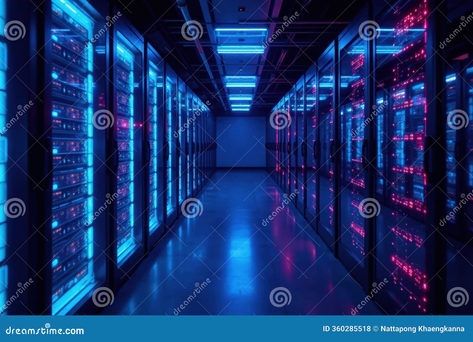 Chromatic Blue Illumination Bathes Futuristic Data Center Equipment ...