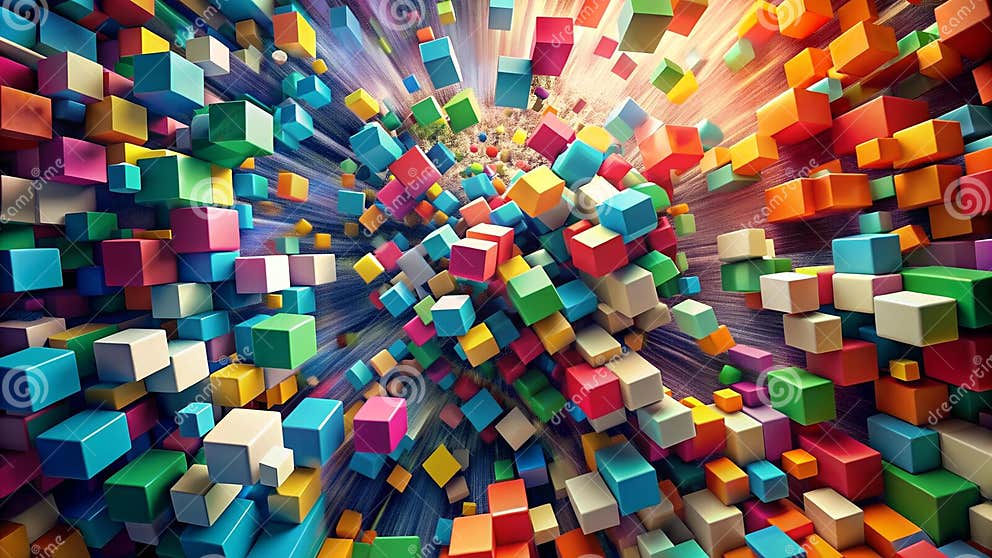 Chromatic Chaos an Abstract Symphony of Exploding Blocks AI Generated Stock Illustration ...