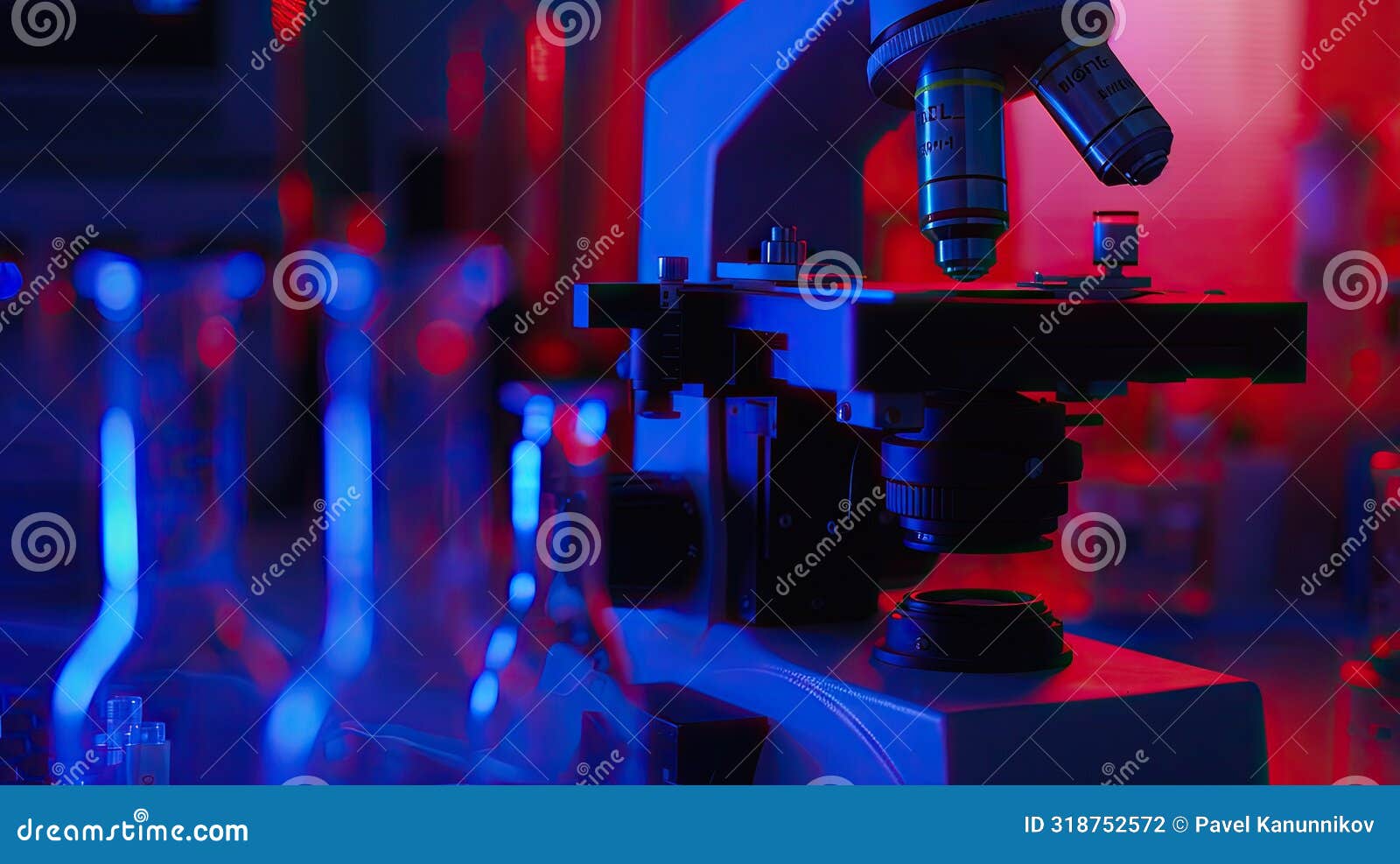 Chromatic Exploration: Microscope Illuminated by Red and Blue Lights in ...