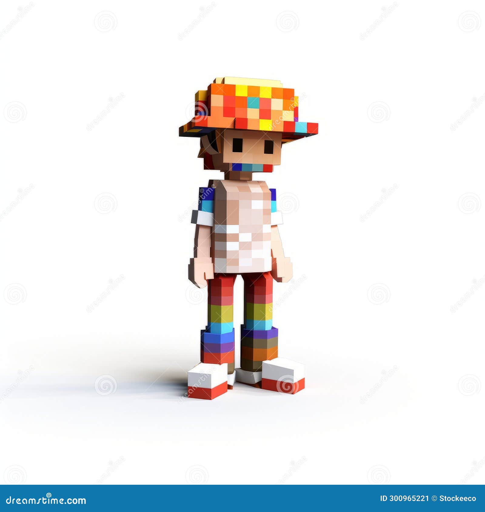 Chromatic Minimalism: Pixel Boy In Hat - 3d Art With A Rainbowcore ...