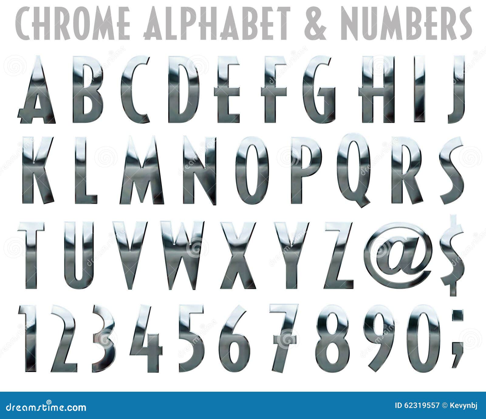 Chrome Alphabet and Numbers Stock Illustration - Illustration of shiny ...