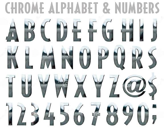 Chrome Alphabet and Numbers Stock Illustration - Illustration of shiny ...
