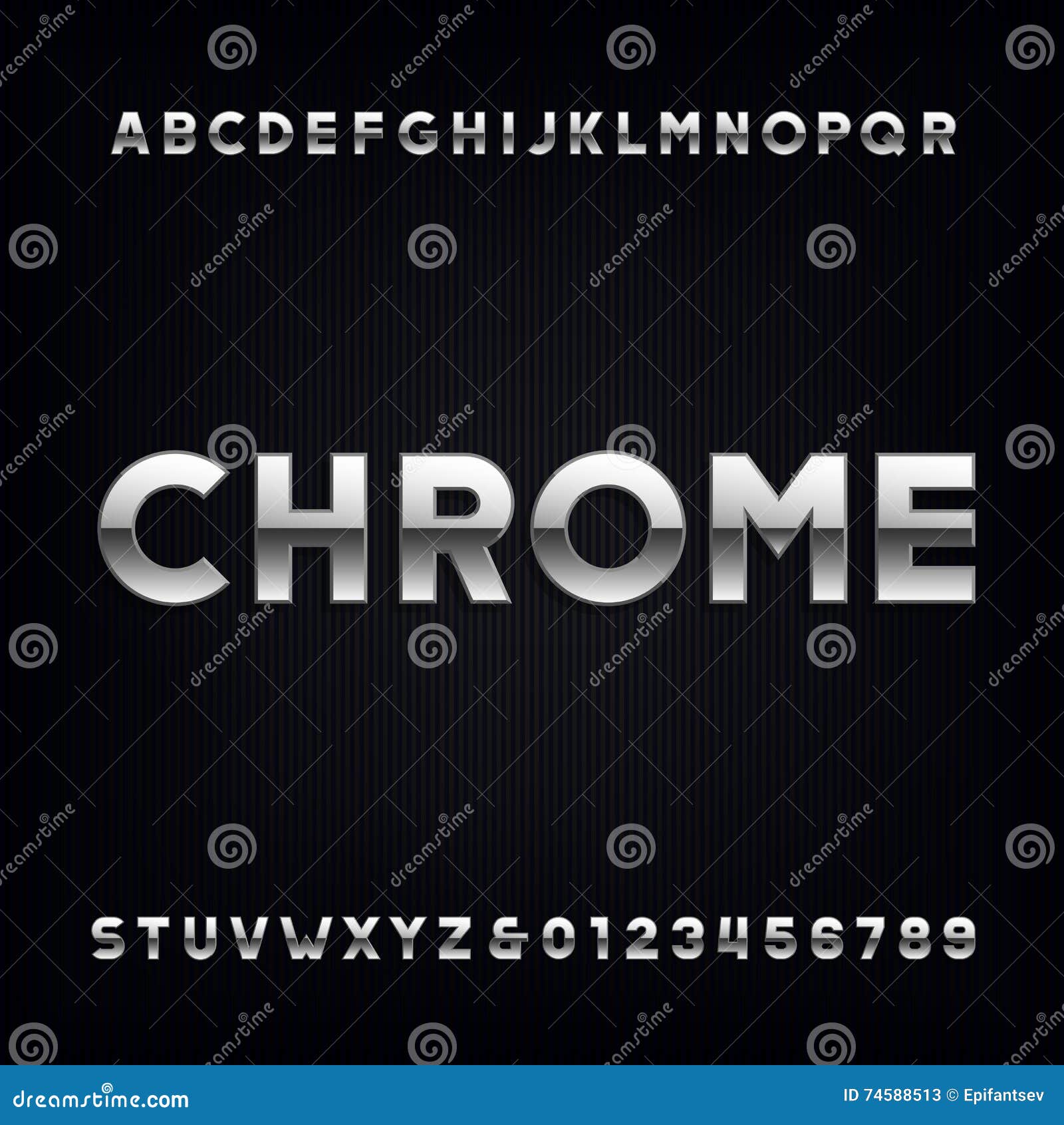 Chrome Alphabet. Type Letters and Numbers with Metallic Effect Stock ...