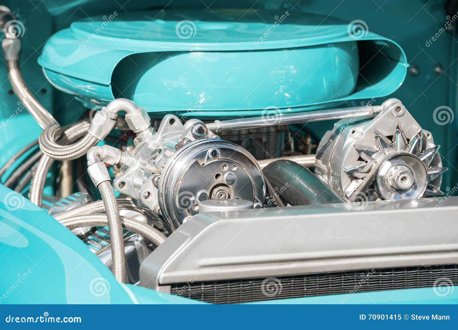 Chrome and blue engine bay stock image. Image of fuel - 70901415