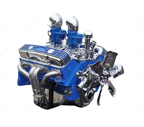 Chrome and Blue V8 Classic Car Engine Stock Photo - Image of future ...