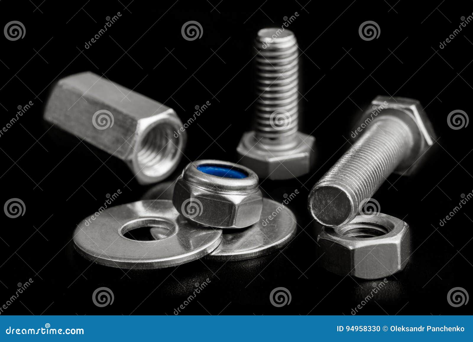 Chrome Bolts and Nuts Isolated on Black Stock Photo - Image of service ...