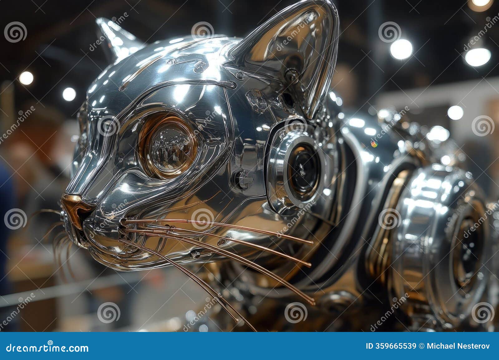 Chrome and Copper Robotic Cat Sculpture Representing Future ...