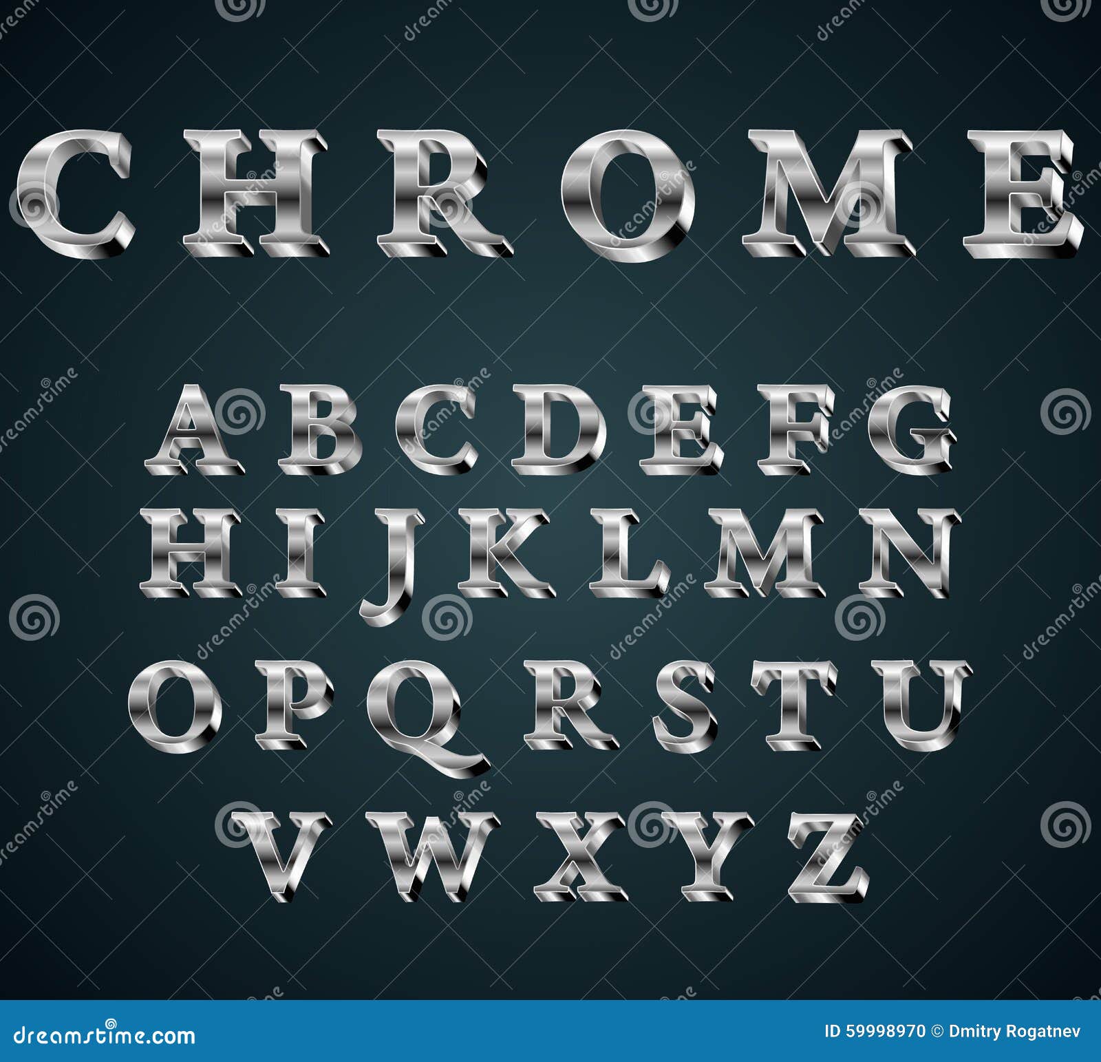 Chrome 3D alphabet. stock vector. Illustration of chrome - 59998970