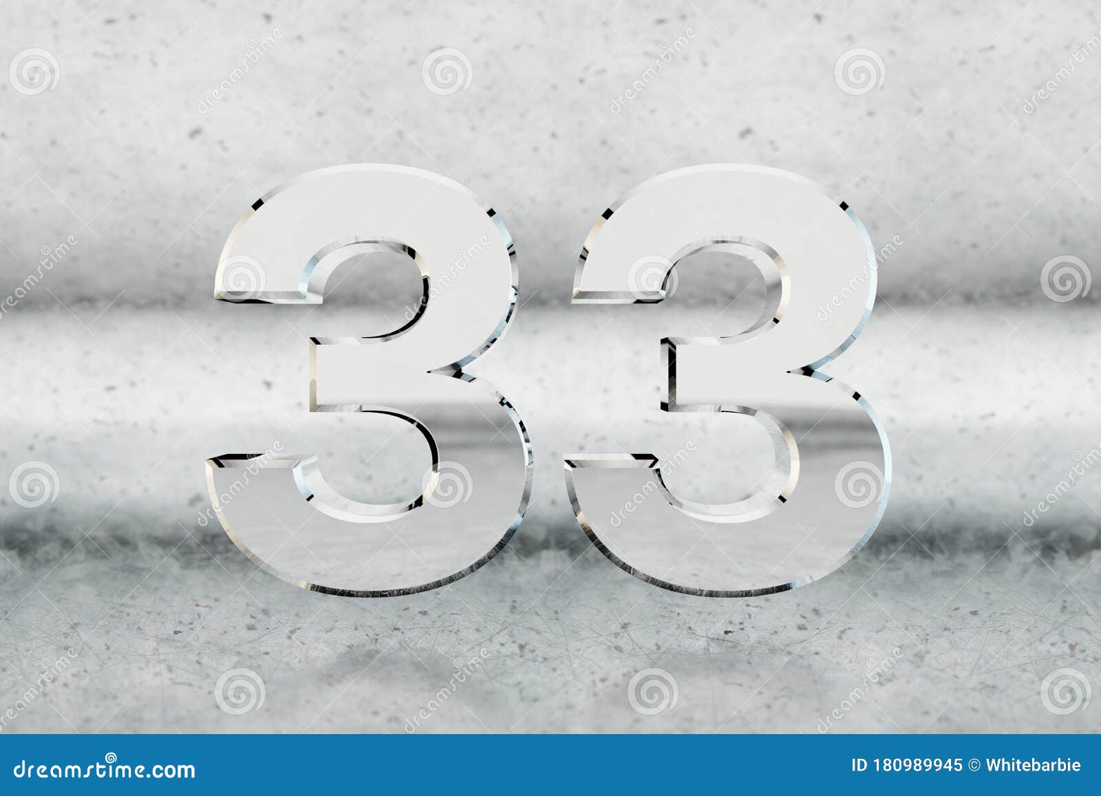 Chrome 3d Number 33. Glossy Chrome Number on Scratched Metal Background ...