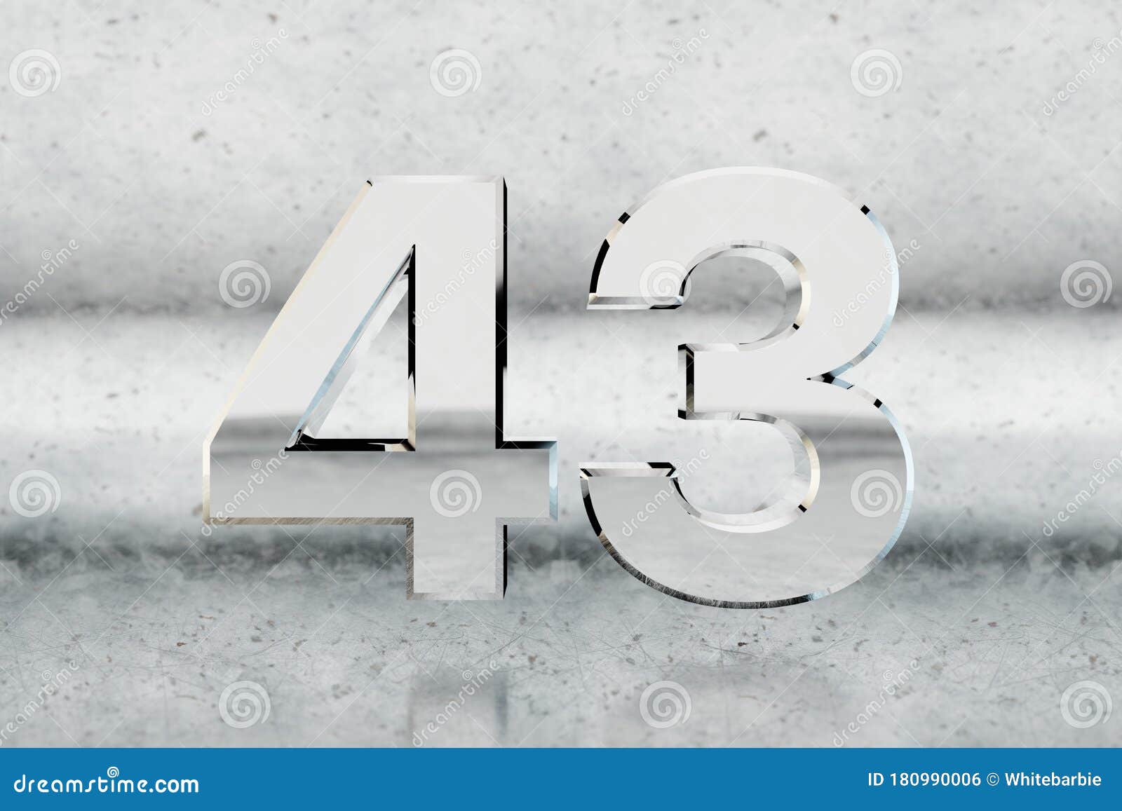 Chrome 3d Number 43. Glossy Chrome Number on Scratched Metal Background ...