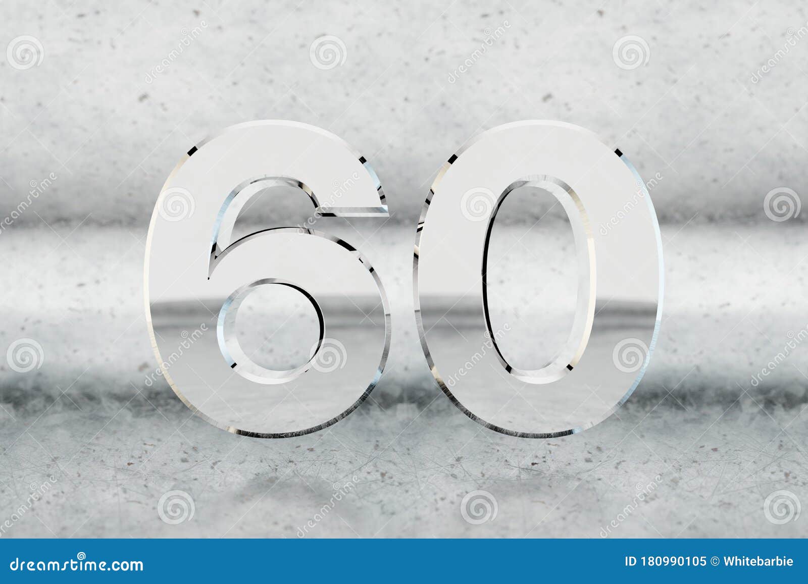 Chrome 3d Number 60. Glossy Chrome Number on Scratched Metal Background ...