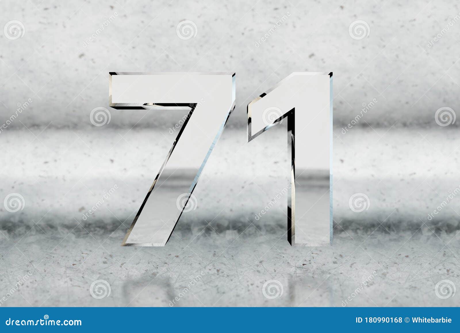 Chrome 3d Number 71. Glossy Chrome Number on Scratched Metal Background ...