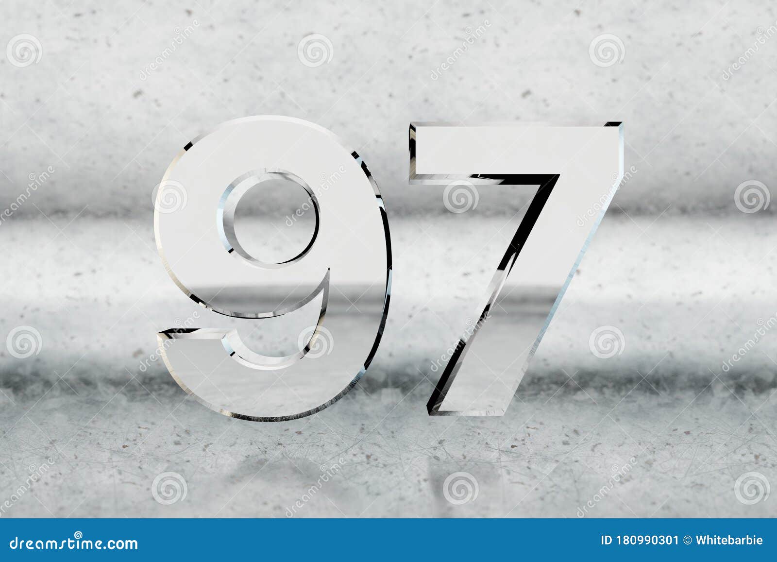 Chrome 3d Number 97. Glossy Chrome Number on Scratched Metal Background ...