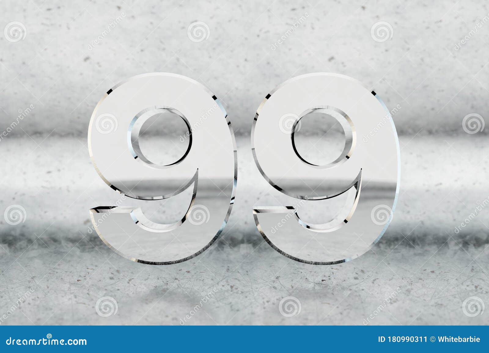 Chrome 3d Number 99. Glossy Chrome Number on Scratched Metal Background ...