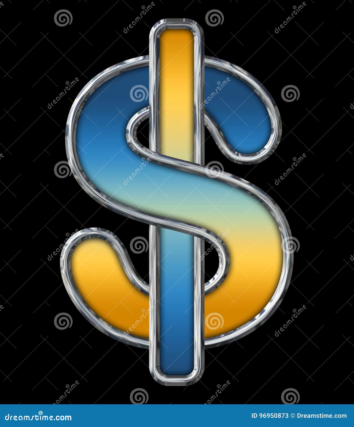 Chrome Dollar Sign With Great Seal With Positive Up Arrow 3D ...
