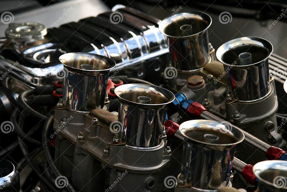 Chrome Engine on Classic American Car Stock Photo - Image of engine ...