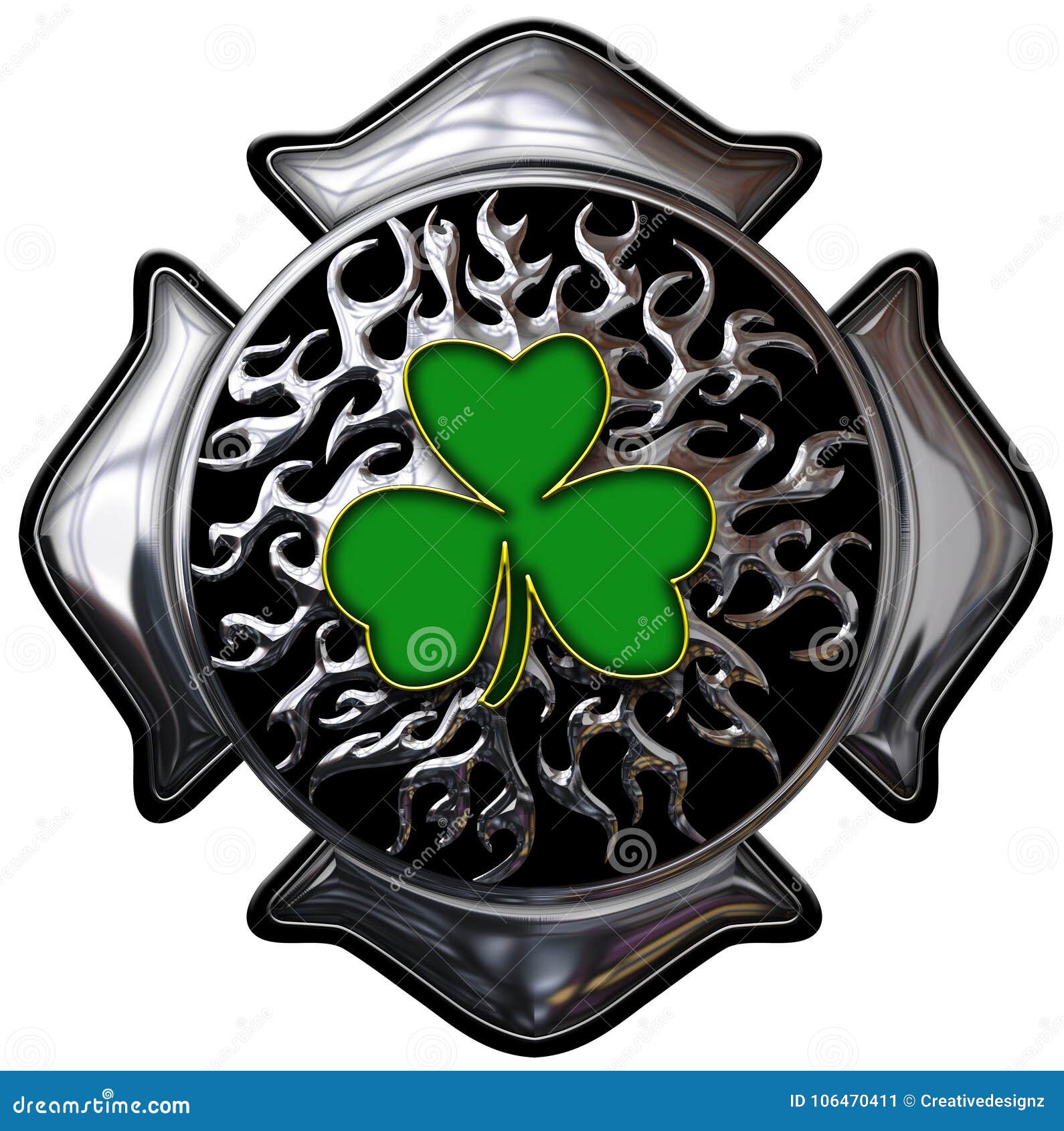 Chrome Fire Shamrock Firefighter Shield Stock Illustration ...