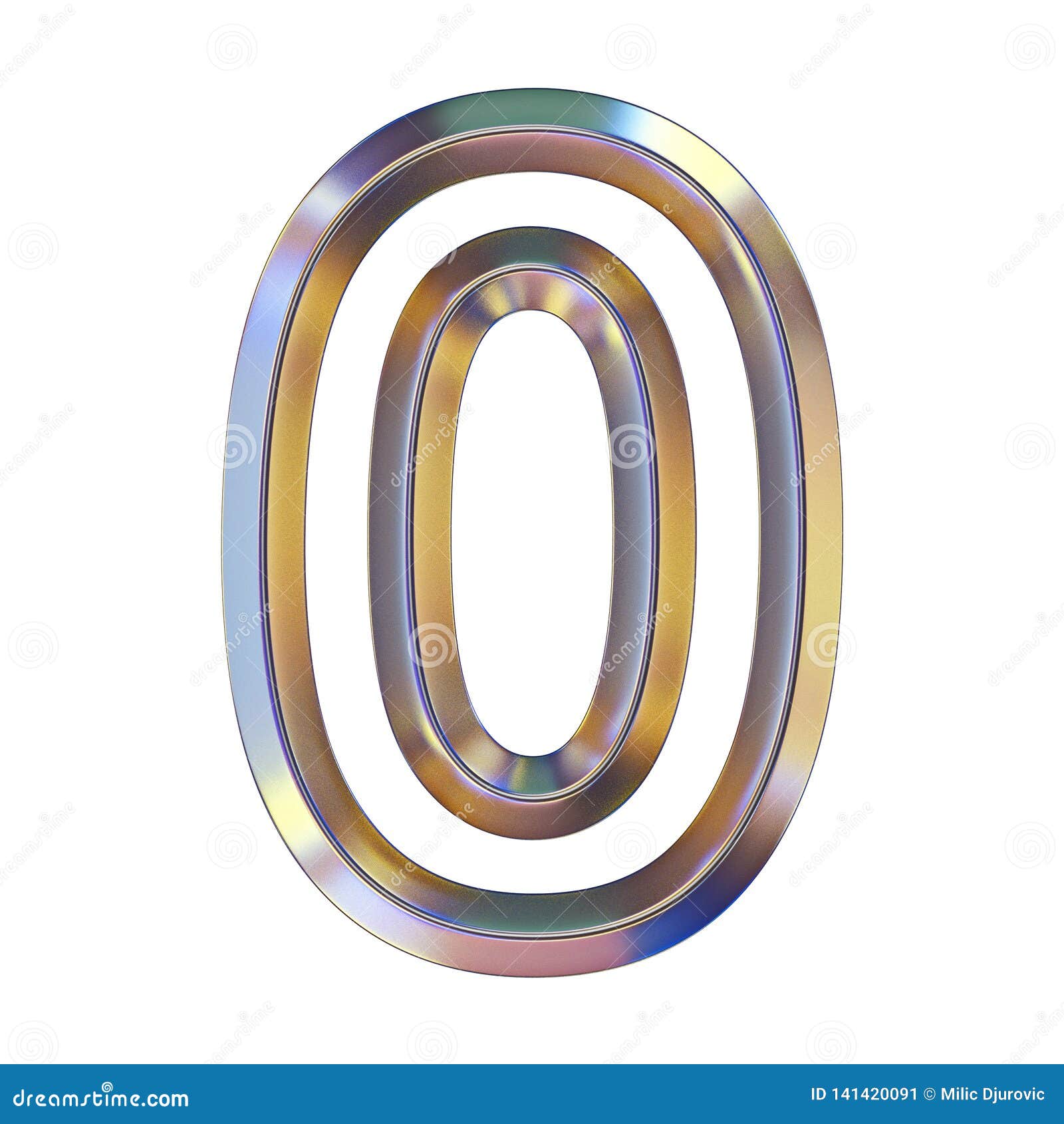 Chrome Font with Colorful Reflections Number 0 ZERO 3D Stock ...