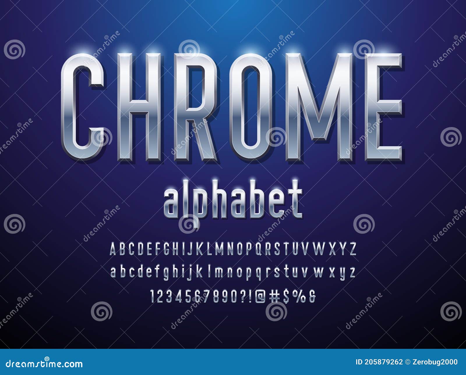 Chrome font stock vector. Illustration of typography - 205879262