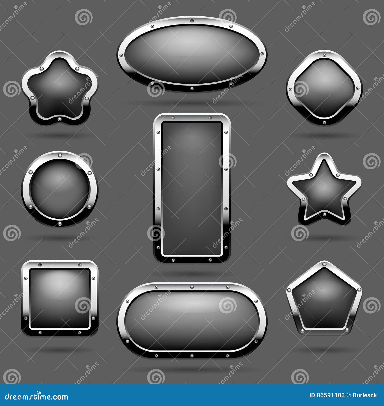 Chrome Frames or Metal Panel Buttons Vector Illustration Stock Vector ...