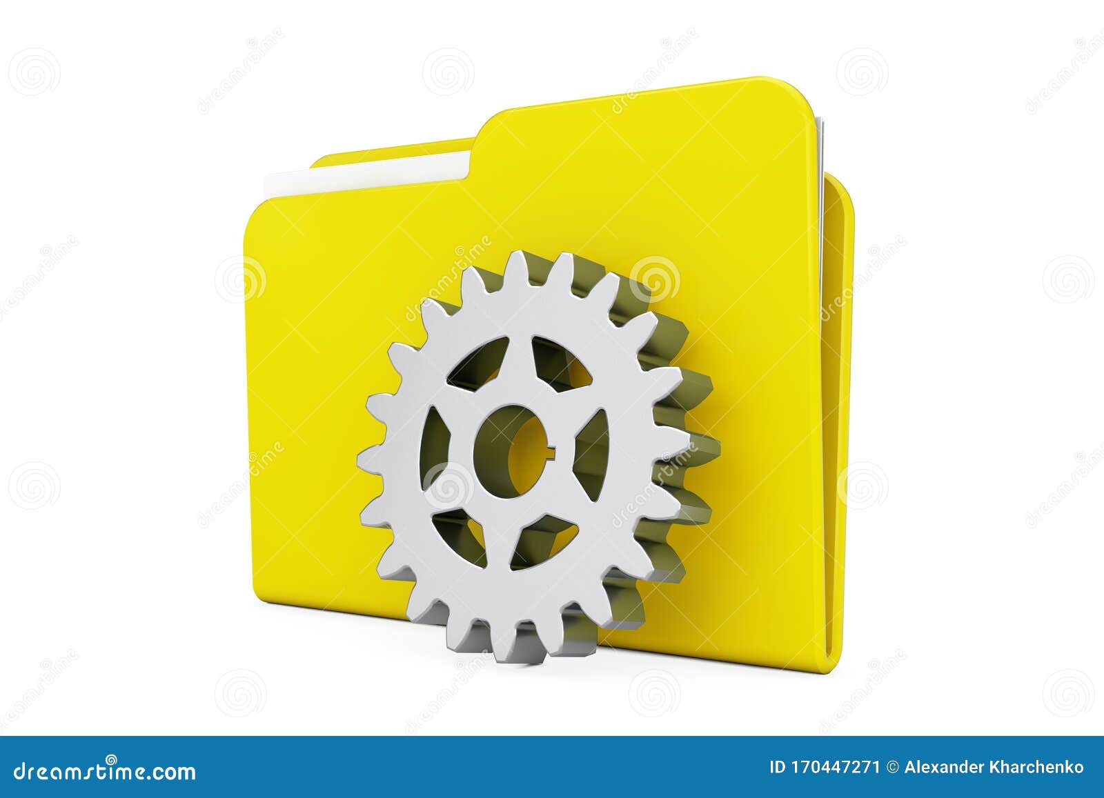 Chrome Gear Wheel in Front of Yellow Folder Icon. 3d Rendering Stock ...
