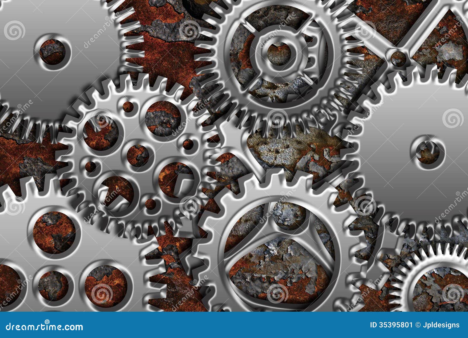 Chrome Gears on Grunge Texture Background Stock Illustration ...