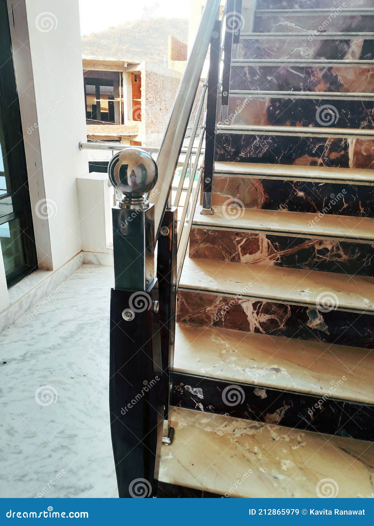 Chrome Handrail in a Modern Hotel.modern Design of Handrail Stock Image ...
