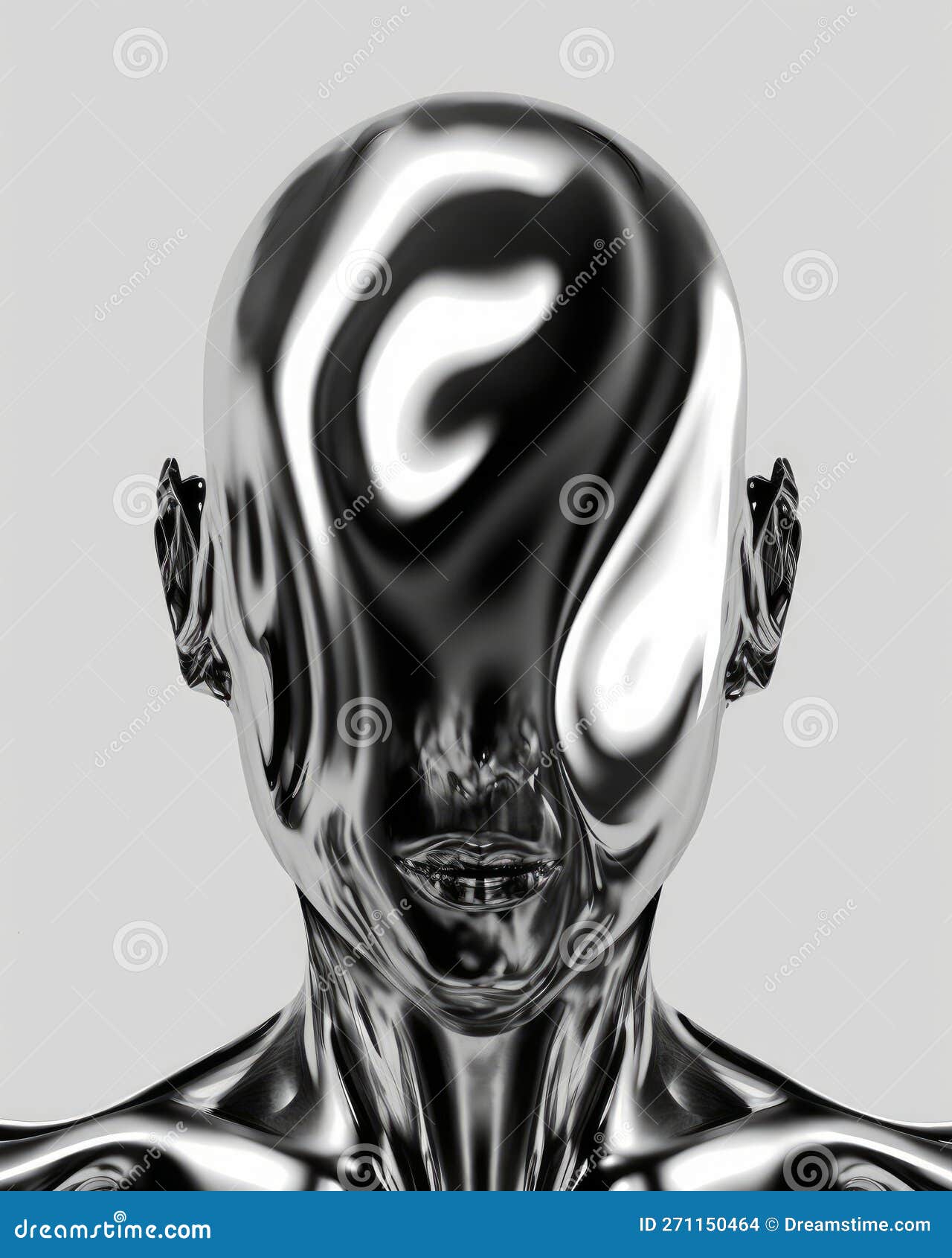 Chrome Head, No Face, Flowing Skin Stock Illustration - Illustration of ...