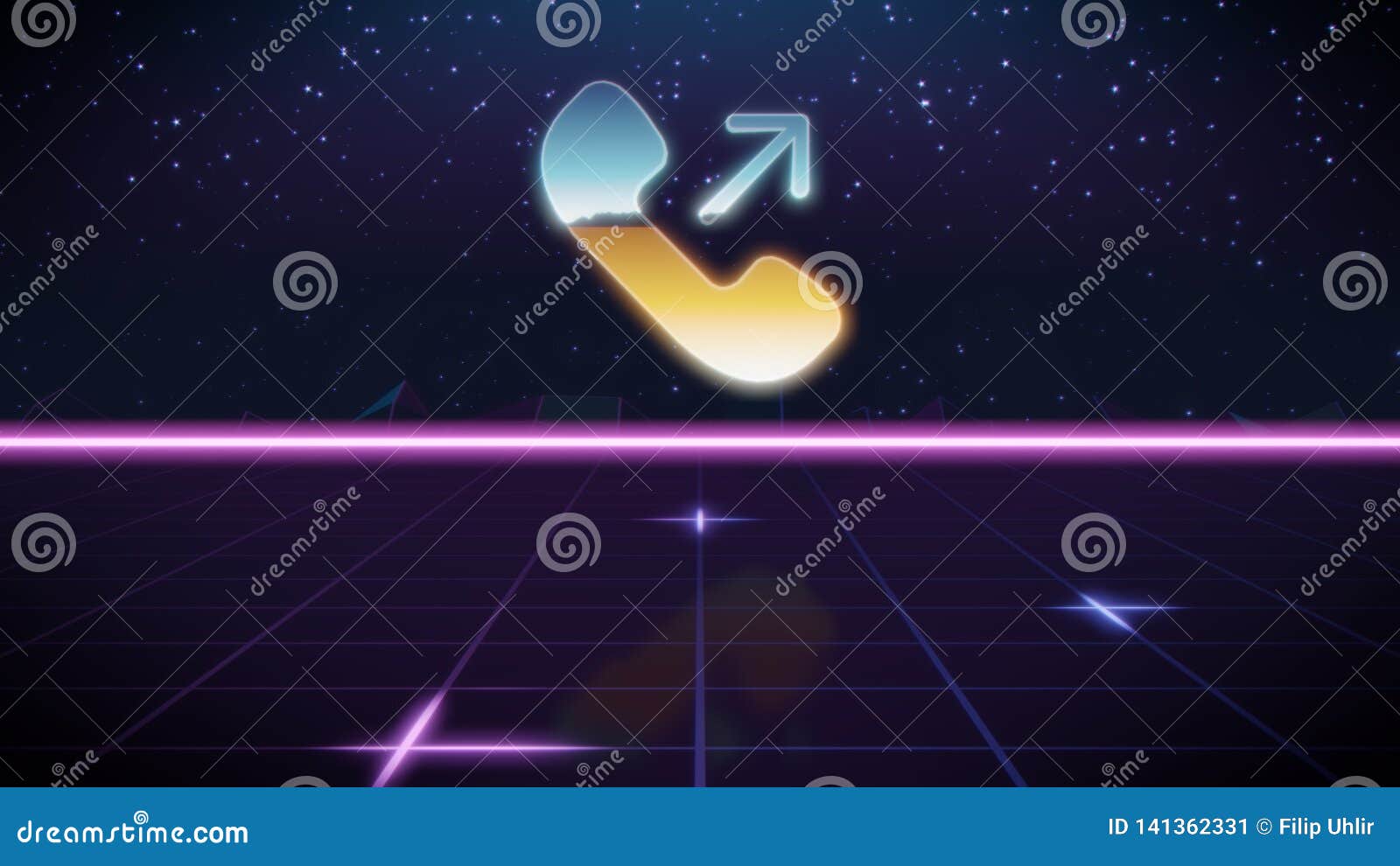 Synthwave Retro Design Icon of Phone Stock Illustration - Illustration ...