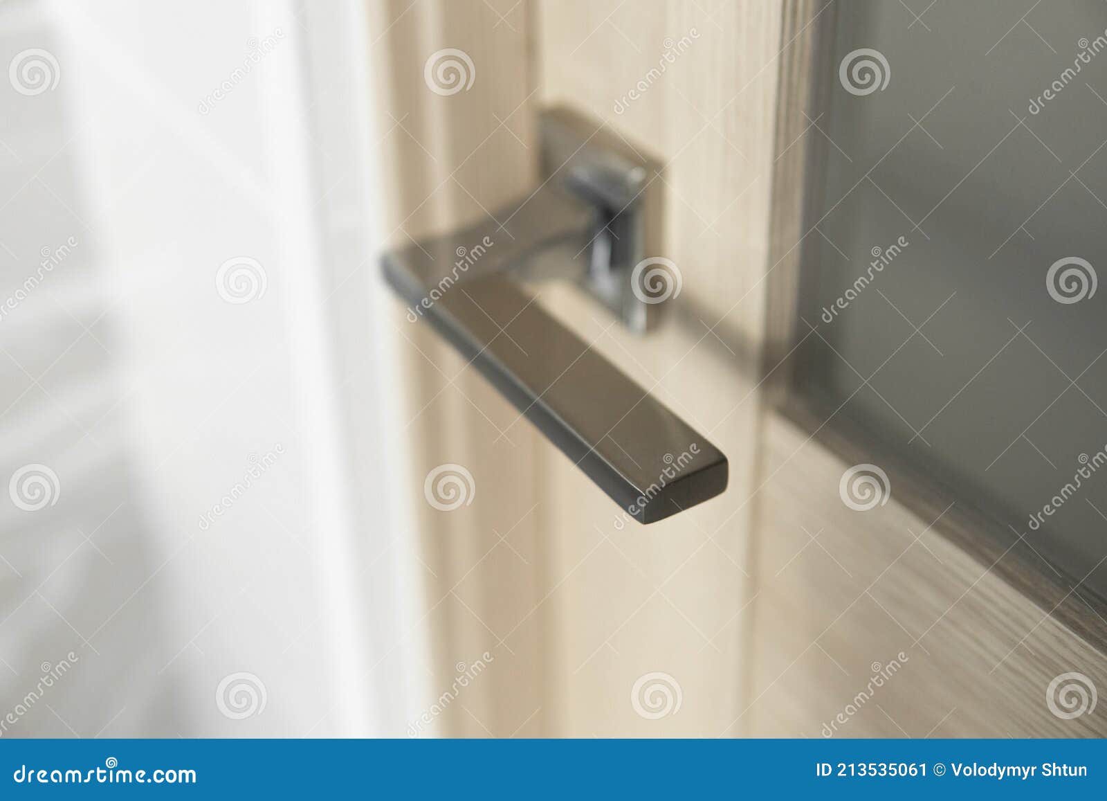 Chrome Interior Door Handle Installed on a Kitchen Door with a Glass ...