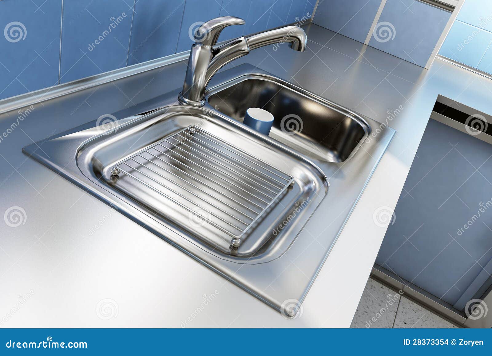 Chrome kitchen sink stock photo. Image of blue, hand - 28373354