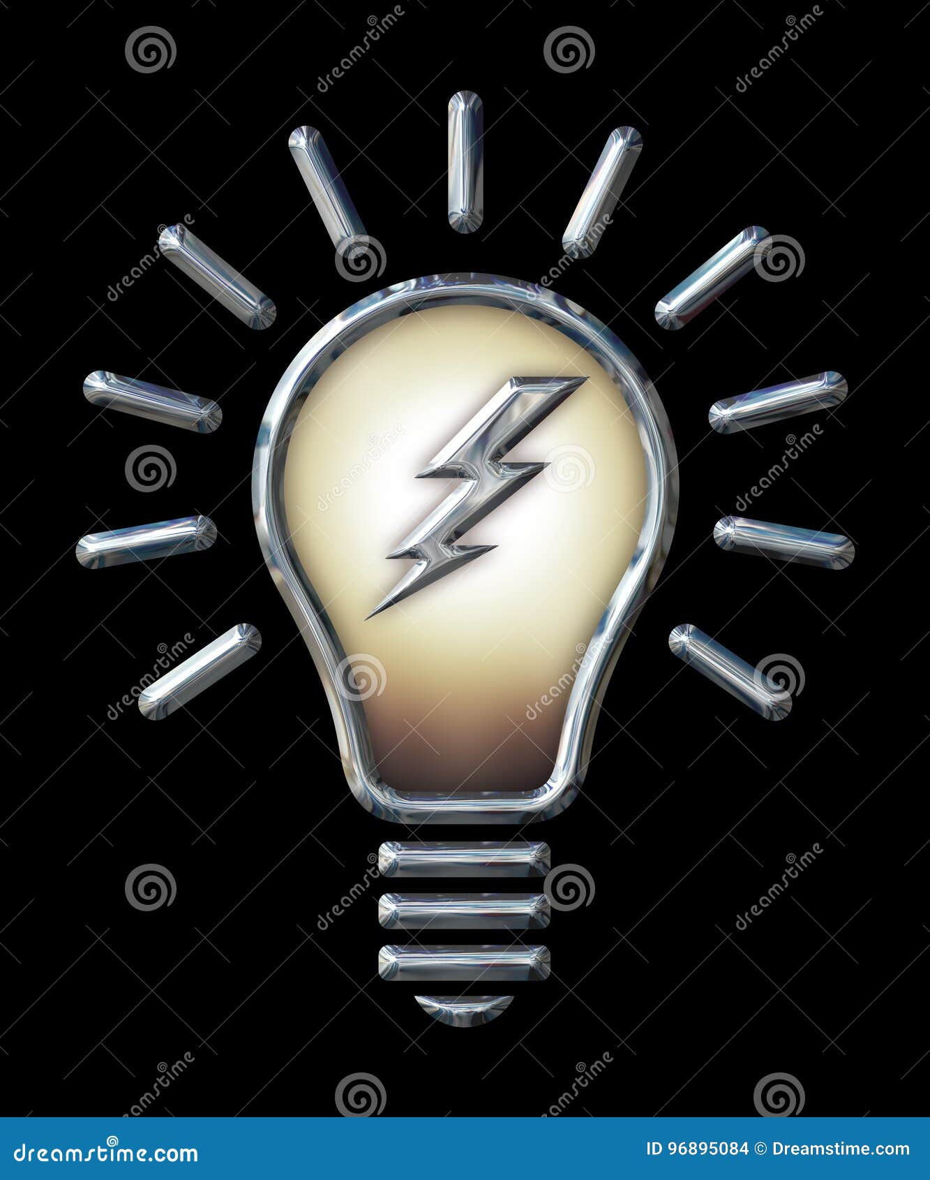 Chrome Light Bulb with Lightning Bolt on Black Stock Illustration ...