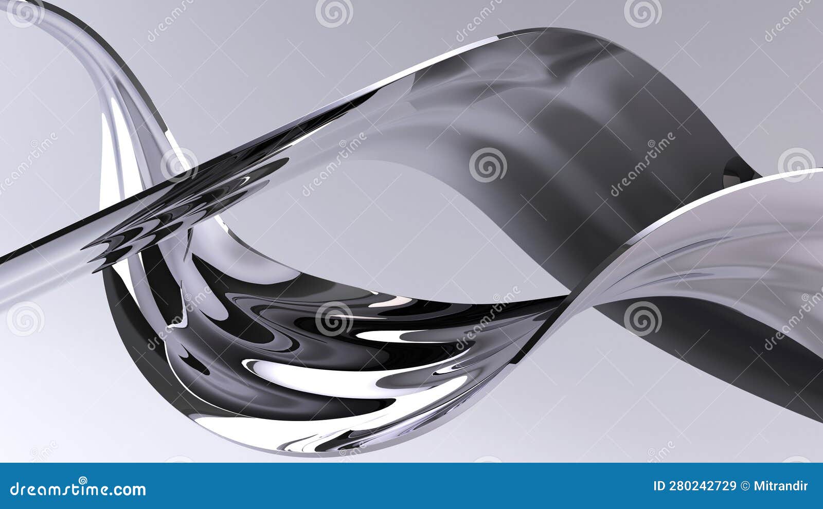Chrome and Liquid Metal Shiny Ribbons on Light Background. Shiny Chrome ...