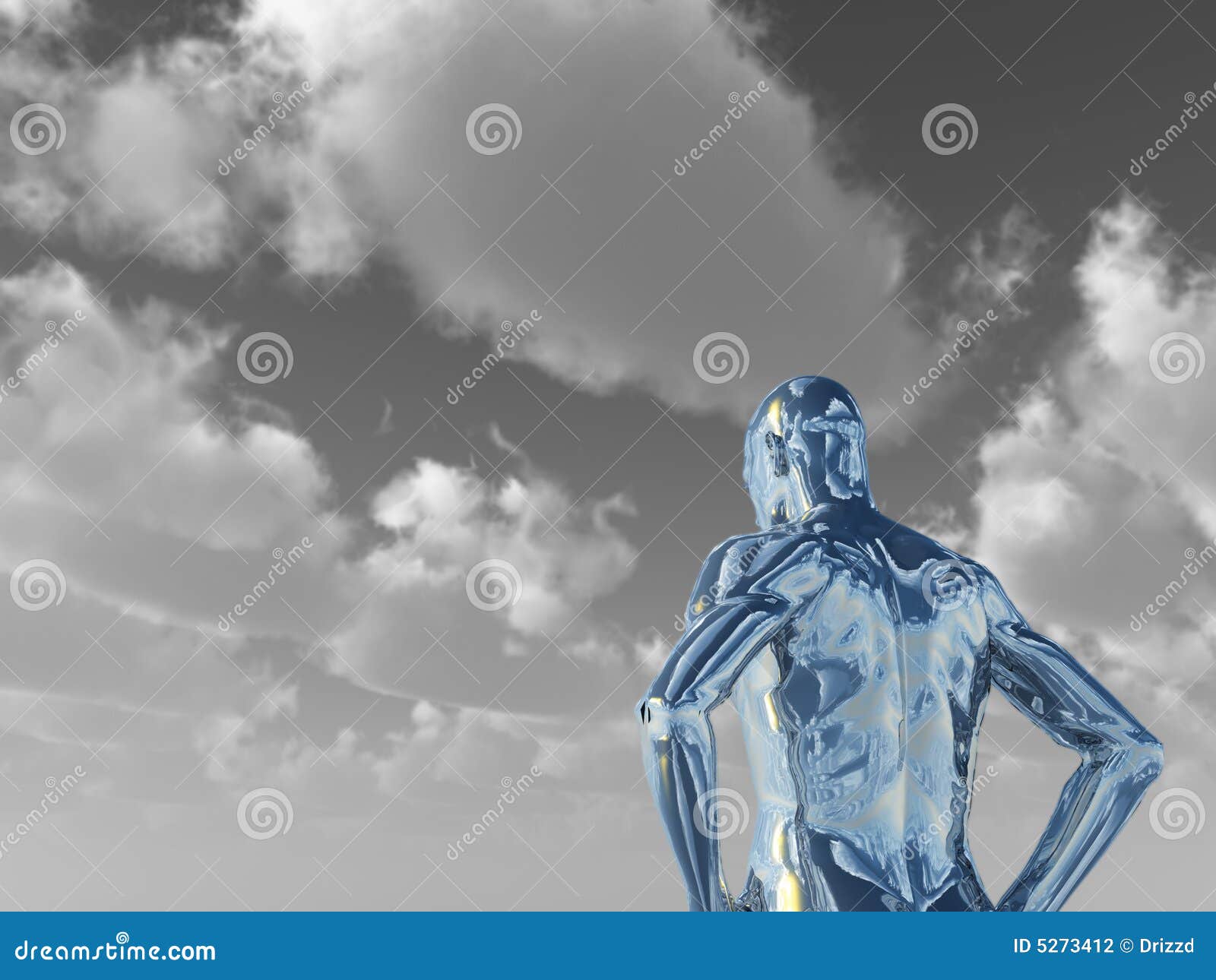 Chrome man figure stock illustration. Illustration of clouds - 5273412