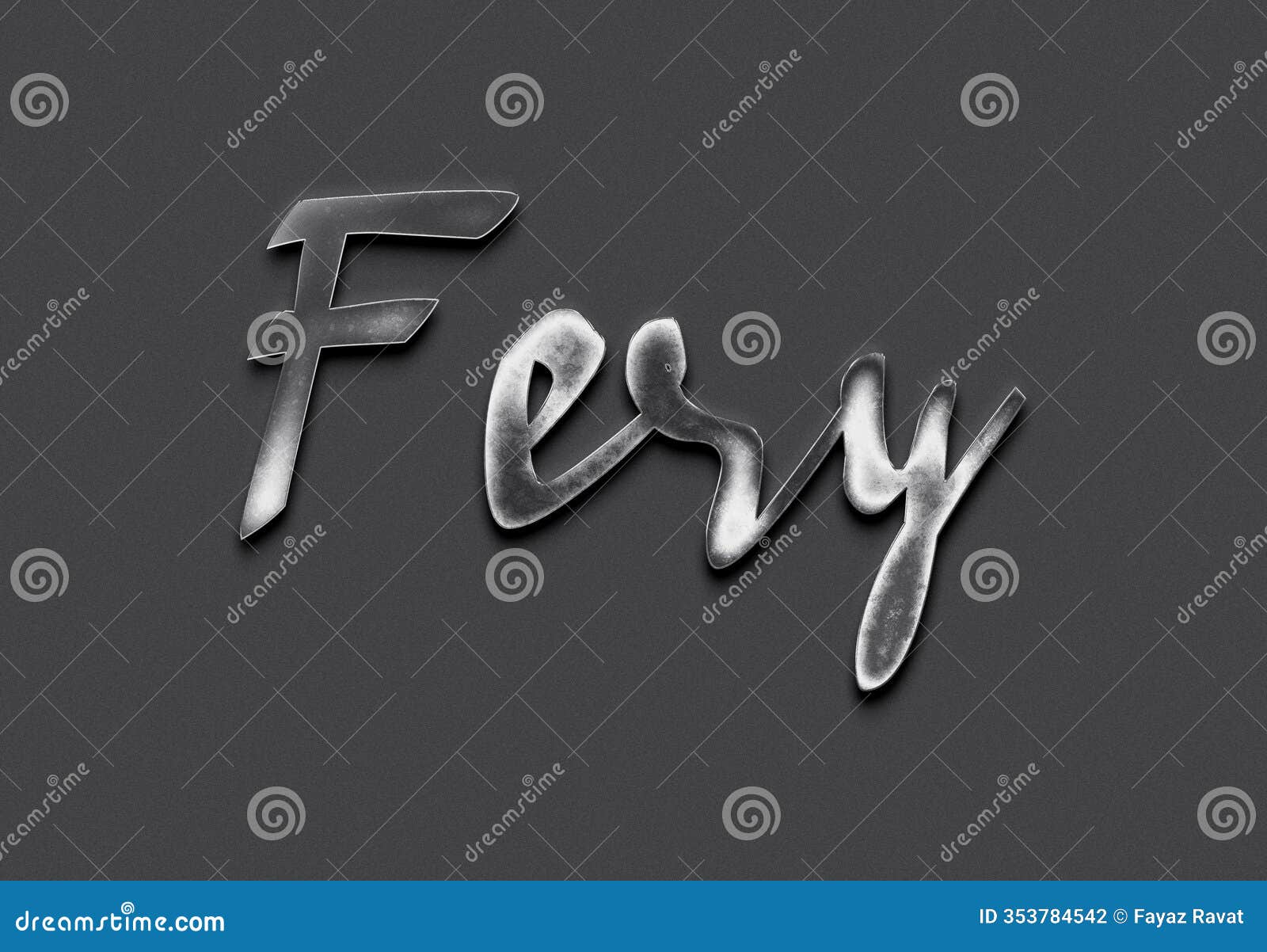 Chrome Metal 3D Name Design of Fery on Grey Background. Stock Photo ...