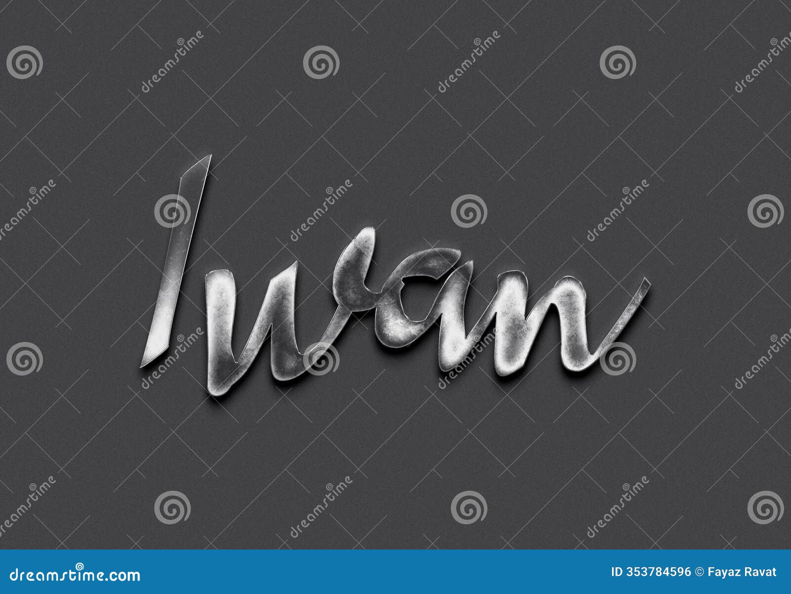 Chrome Metal 3D Name Design of Iwan on Grey Background. Stock Photo ...