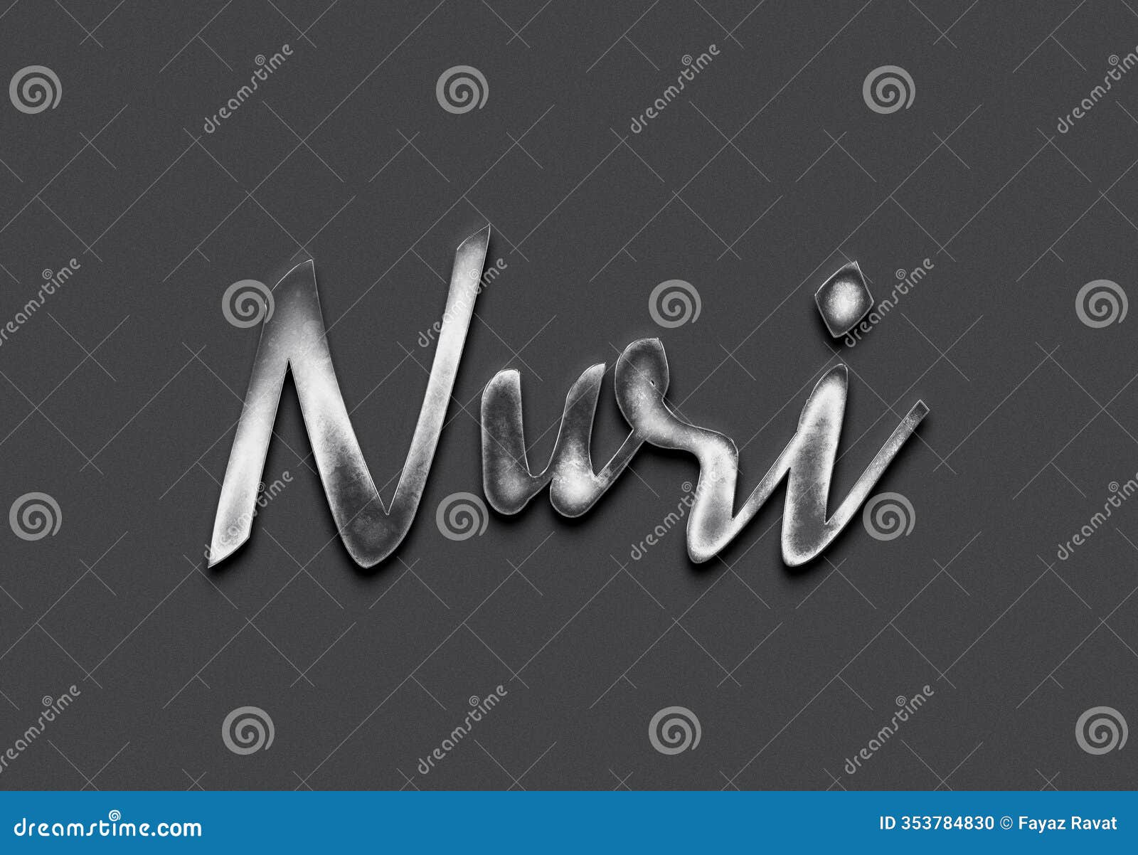 Chrome Metal 3D Name Design of Nuri on Grey Background. Stock Photo ...