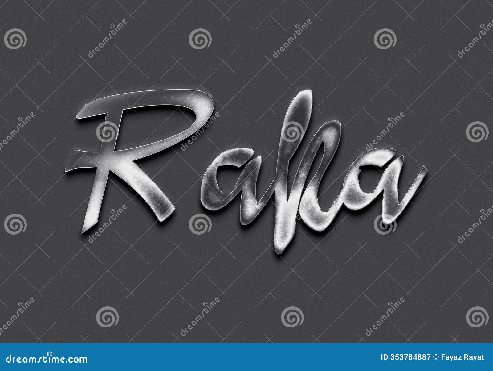 Chrome Metal 3D Name Design of Raka on Grey Background. Stock Image ...